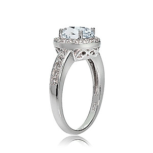 Ice Gems Sterling Silver Very Light Aquamarine and White Topaz Oval Halo Ring