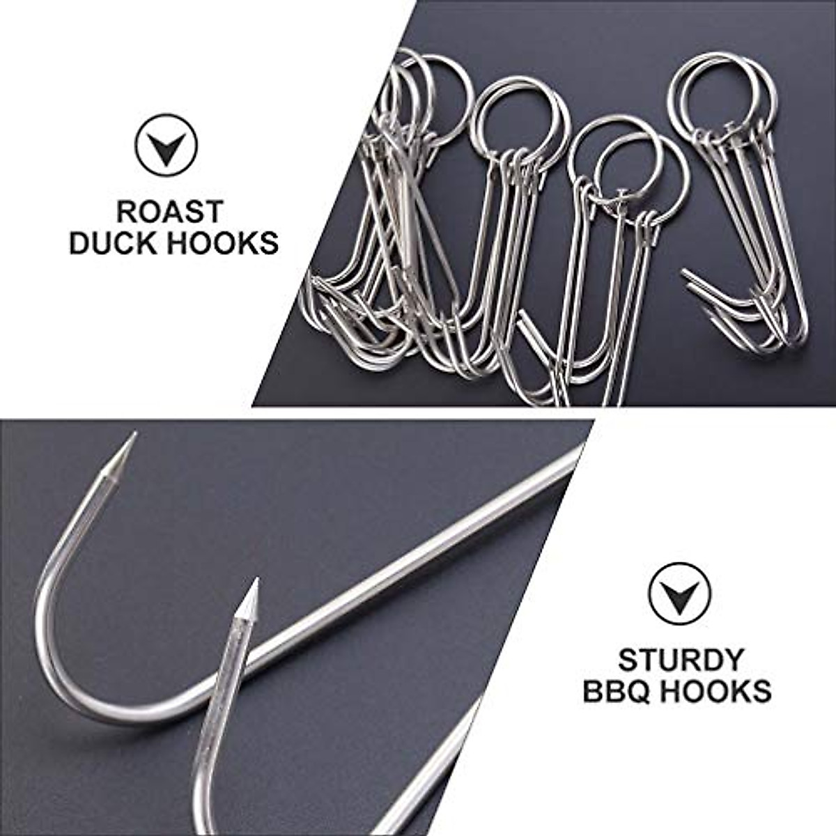 YARDWE 10Pcs Poultry Hanging Hook Stainless Steel Pork Hooks Meat Hook Heavy Duty for Bacon Roast Duck BBQ Grill Hanger Cooking Tools