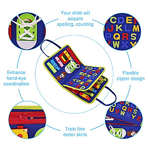 KMTJT Busy Board for Toddlers 2-4 | Montessori Toys for 1 2 3 4 Year Old | Sensory Toys for Toddlers 1-3 | Travel Educational Toys for Plane Car | Gifts Toys for Boys Girls