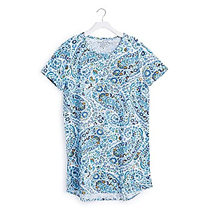 Vera Bradley Women's Cotton Nightgown Pajama Sleep Shirt (Extended Size Range), Dreamer Paisley White, Medium