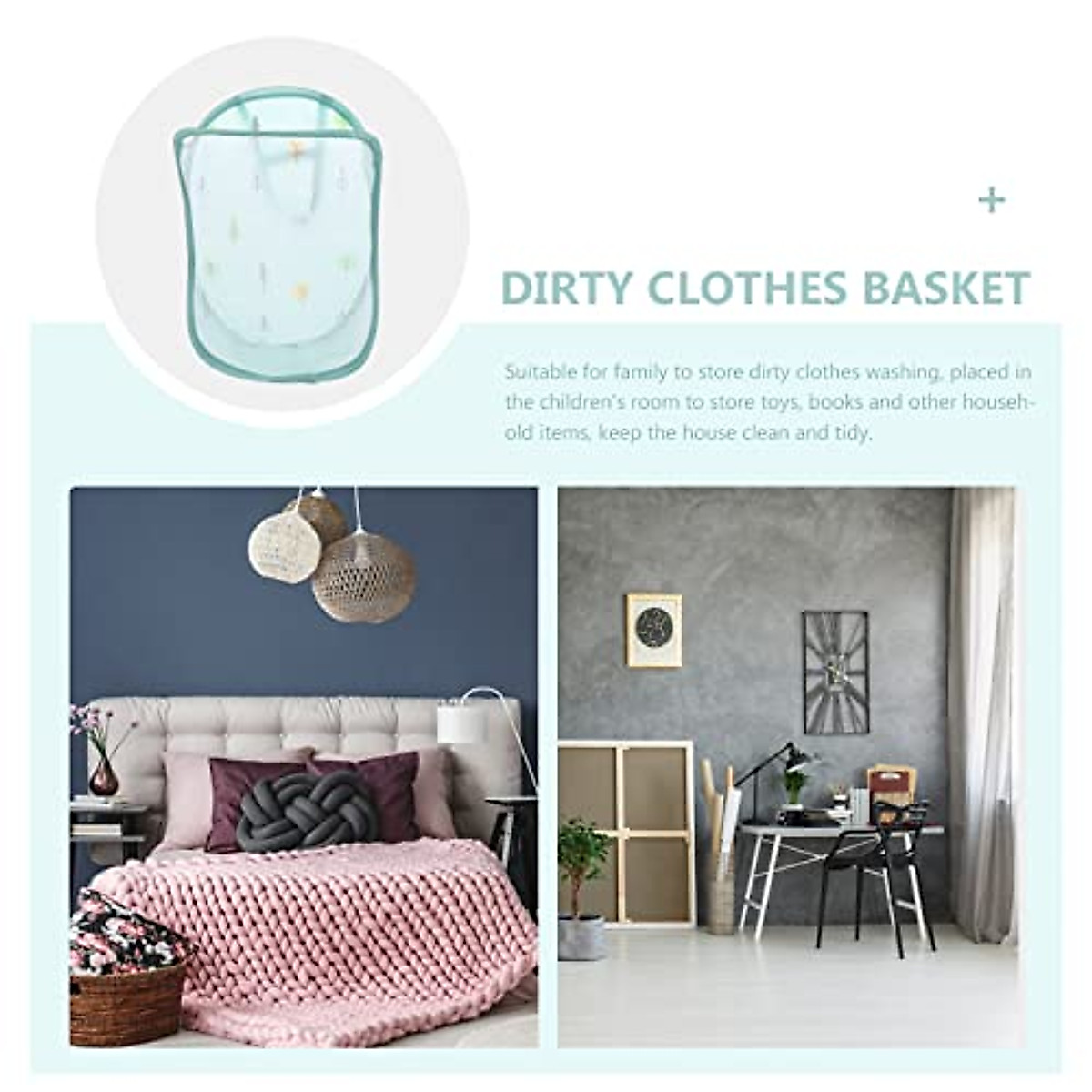 DOITOOL Collapsible Laundry Baskets Hanging Laundry Hamper, Cute Cartoon Pattern Foldable - up Mesh Hamper Dirty Clothes Basket with Carry Handles, Bathrom Dirty Clothes Hamper Green Rv Storage