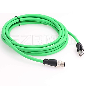 SZRMCC M12 Ethernet Cable D-Code 4 Pin Male to RJ45 Connector High Flex Cat5e Shielded Waterproof Network Cable for Industrial Camera Sensor (10m,Green)