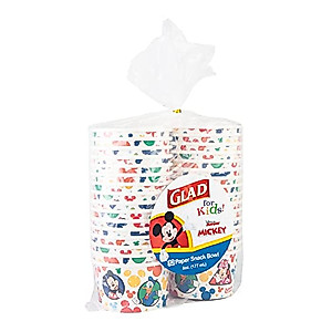 Glad for Kids Disney Mickey and Friends 6oz Paper Snack Bowls, Lids Not Included, 32ct | Disney Mickey Mouse Paper Snack Bowls, Kids Snack Bowls| Kid-Friendly Paper Snack Cups for Everyday Use