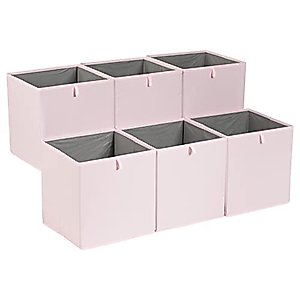 Amazon Basics Collapsible Fabric Storage Cube Organizer Bins - Pack of 6, Peony Pink, 10.5x10.5x11"