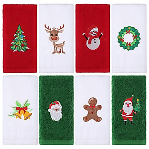 8 Pieces Christmas Hand Towels Christmas Kitchen Towels Santa Holiday Decorative Dish Towels Christmas Tree Fabric Washable Cleaning Cloth for Home Kitchen Household Supplies, 12 x 18 Inch