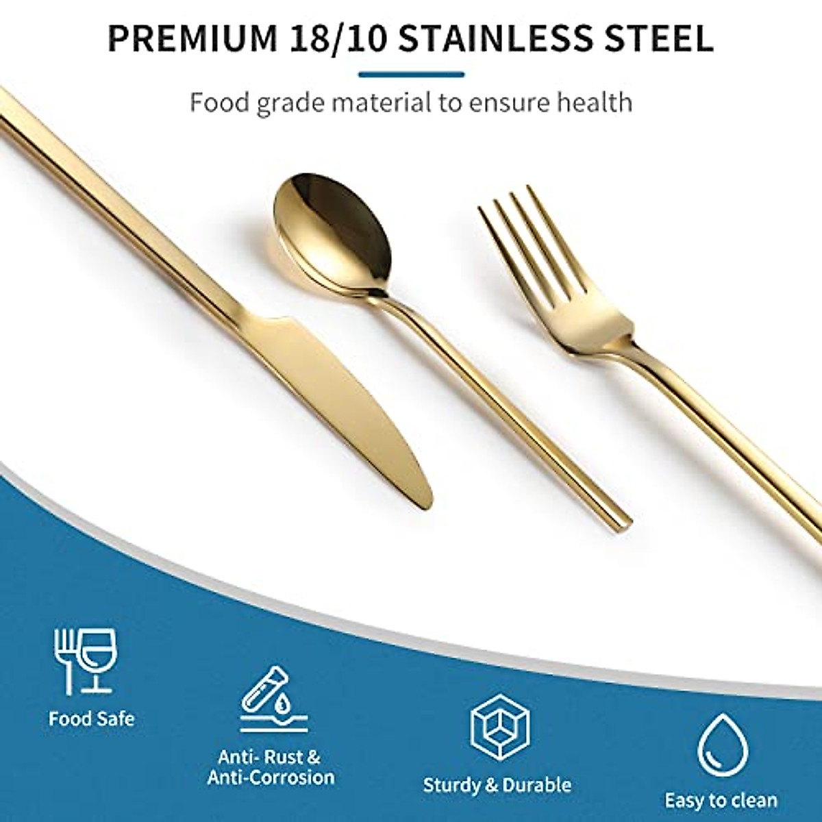 Velaze 30 Piece Gold Silverware Set for 6 with Fancy Gift Box, Premium Stainless Steel Flatware Set, Mirror Polished Cutlery, Durable Forks Spoons and Knives Set, Kitchen Utensils Sets