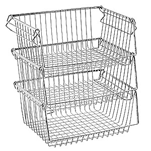 SANNO 14" Large Bin Baskets Stacking Farmhouse Baskets Wire Storage Baskets Organization Farmhouse Scoop Baksket for Pantry, Kitchen, Closets, Bathroom, Cabinets, Kitchen, Set of 3