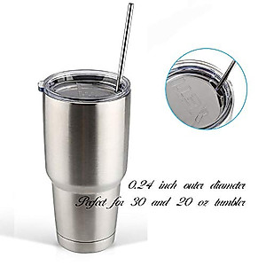 Set of 10 Stainless Steel Straws, HuaQi Straight Reusable Drinking Straws 10.5'' Long 0.24‘’ Dia for 30 oz Tumbler and 20 oz Tumbler, 2 Cleaning Brush Included (10 Straight Straws + 2 Brushes）