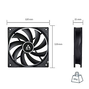 ARCTIC F12 PWM - 120 mm PWM Case Fan, PWM-Signal regulates Fan Speed, Very Quiet Motor, Computer, Fan Speed: 230-1350 RPM - Black