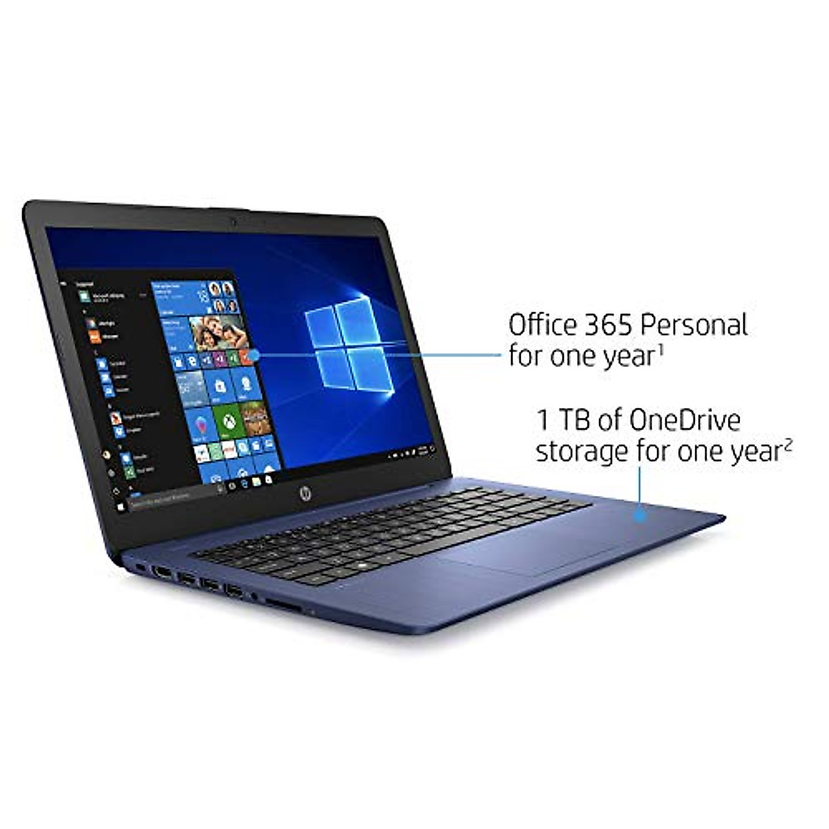 HP 2021 Newest 14 inch HD Laptop Computer, Intel Celeron N4000 up to 2.6 GHz, 4GB DDR4, 64GB eMMC Storage, WiFi, Webcam, HDMI, Bluetooth, 1 Year Microsoft 365,Windows 10 S, Blue + Hubxcel Cables