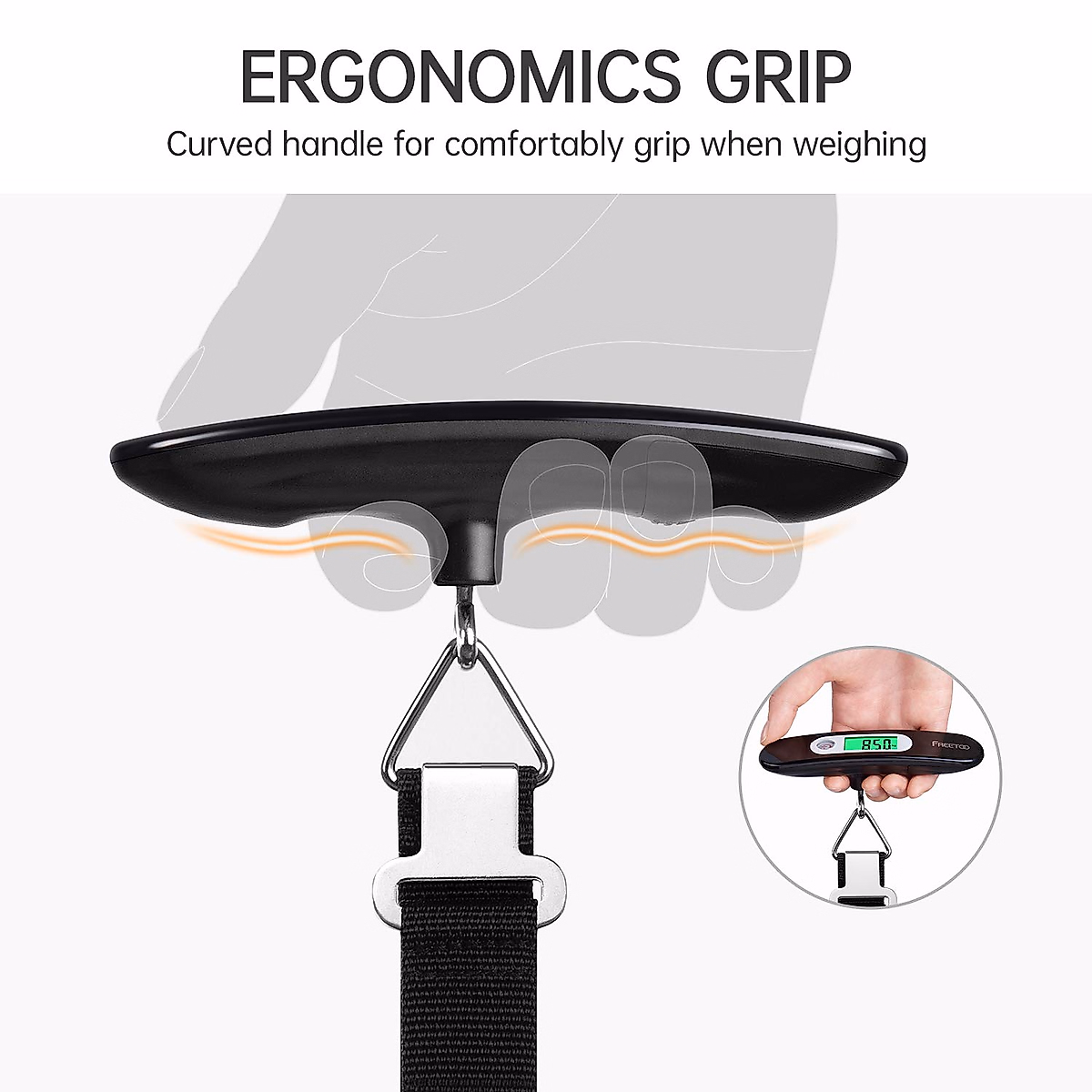 FREETOO Luggage Scale Portable Digital Hanging Scale for Travel, Suitcase Weight Scale with Superior Piano Lacquer 110 Lb/ 50Kg Capacity, Battery Included (Black)