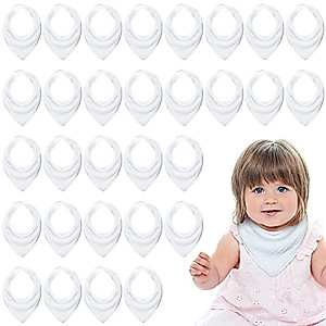 30 Pcs Muslin Baby Bibs White Bandana Drool Unisex Girls Boys Triangle Bibs Soft Absorbent Solid Colors Adjustable Newborn Bibs Set for Baby Infants Toddlers Teething Drooling Feeding