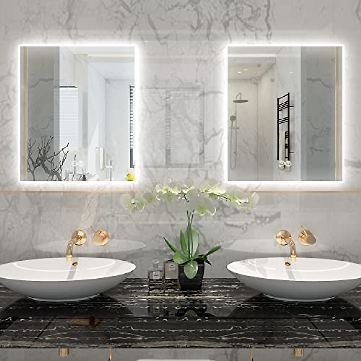 LVSOMT 24 x 28 Inch Bathroom Mirror with LED Lights, Wall-Mounted Vanity Makeup Lighted Mirror, Anti-Fog, Dimmable Lights, Waterproof IP54, Touch Screen Switch, Horizontal/Vertical