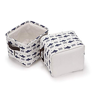 Sea Team Collapsible Square Mini Size Canvas Fabric Storage Bins Shelf Baskets Organizers for Nursery Kids Room, Set of 4 (Shark)