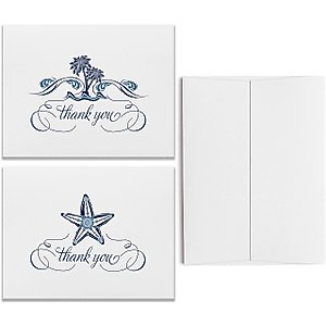 Paisley Starfish and Palm Trees Beach and Ocean Themed Folded Thank You Cards (24 Cards and Envelopes), for Baby Showers, Weddings, Bridal Showers, and Special Events