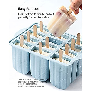 Popsicles Molds, MEETRUE 12 Pieces Silicone Popsicle Molds Easy-Release BPA-free Popsicle Maker Molds Ice Pop Molds Homemade Popsicle Ice Pop Maker with 50PCS Popsicle Sticks+Cleaning Brush