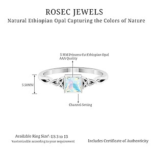 Rosec Jewels Natural Opal Promise Ring for Women, AAA Quality, Celtic Knot Ring, Certified Rainbow Opal Ring - Ready To Gift, 14K White Gold, Size:US 6.00