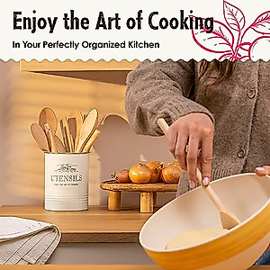 noonberry Kitchen Utensil Holder for Countertop - Farmhouse Large Cooking Utensil Holder 6.7"- Utensils Organizer and Spatula Holder - Kitchen Counter Decor Crock