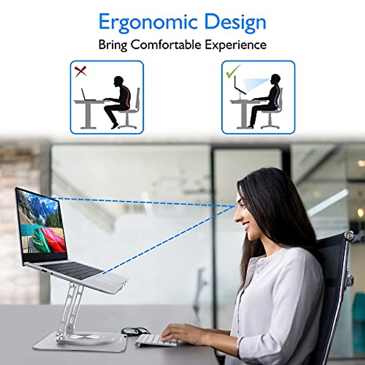 Coolwill Laptop Stand for Desk 360° Rotating, Ergonomic Aluminum Laptop Stand Holder, Adjustable Laptop Riser, Foldable Computer Desk Stand for Travel, Compatible with MacBook Air/All 10-16" Laptops