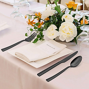 LIANYU 20-Piece Black Silverware Set with Tray, Stainless Steel Square Flatware Cutlery Set for 4, Black Eating Utensils for Home Restaurant, Dishwasher Safe, Mirror Finished