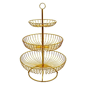 JFFLYIT 3 Tier Fruit Bowl Fruit Basket Countertop Metal Fruit Stand Holder Detachable and Hangable for Fruits Snacks Vegetables