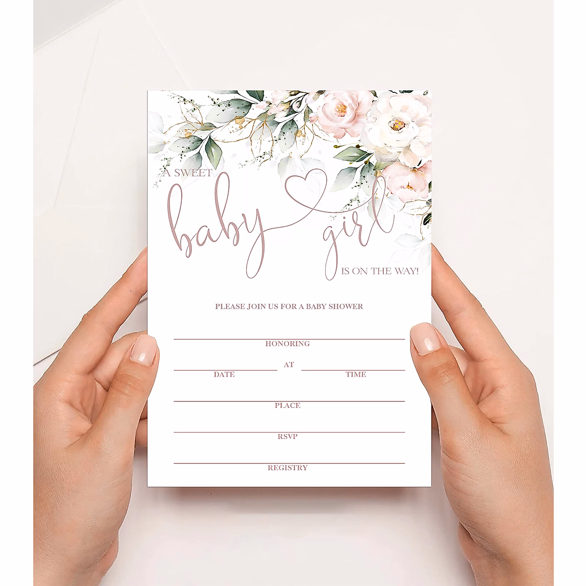 Geuro Baby Shower Invitations for girl, Floral Fill In Invites Cards wih Envelopes, Set of 25.