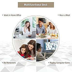 GOFLAME Computer Corner Desk, Wood Compact Home Office Writing Worstation with Drawer and Shelves, Laptop PC Corner Table for Small Space Home Office, Natural & White