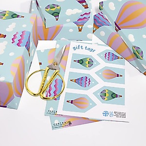 CENTRAL 23 Baby Shower Wrapping Paper - Neutral - Hot Air Balloons - 6 Sheets Gift Wrap - For Birthday, Chritmas, Holiday - For Girls and Boys - Comes With Fun Stickers