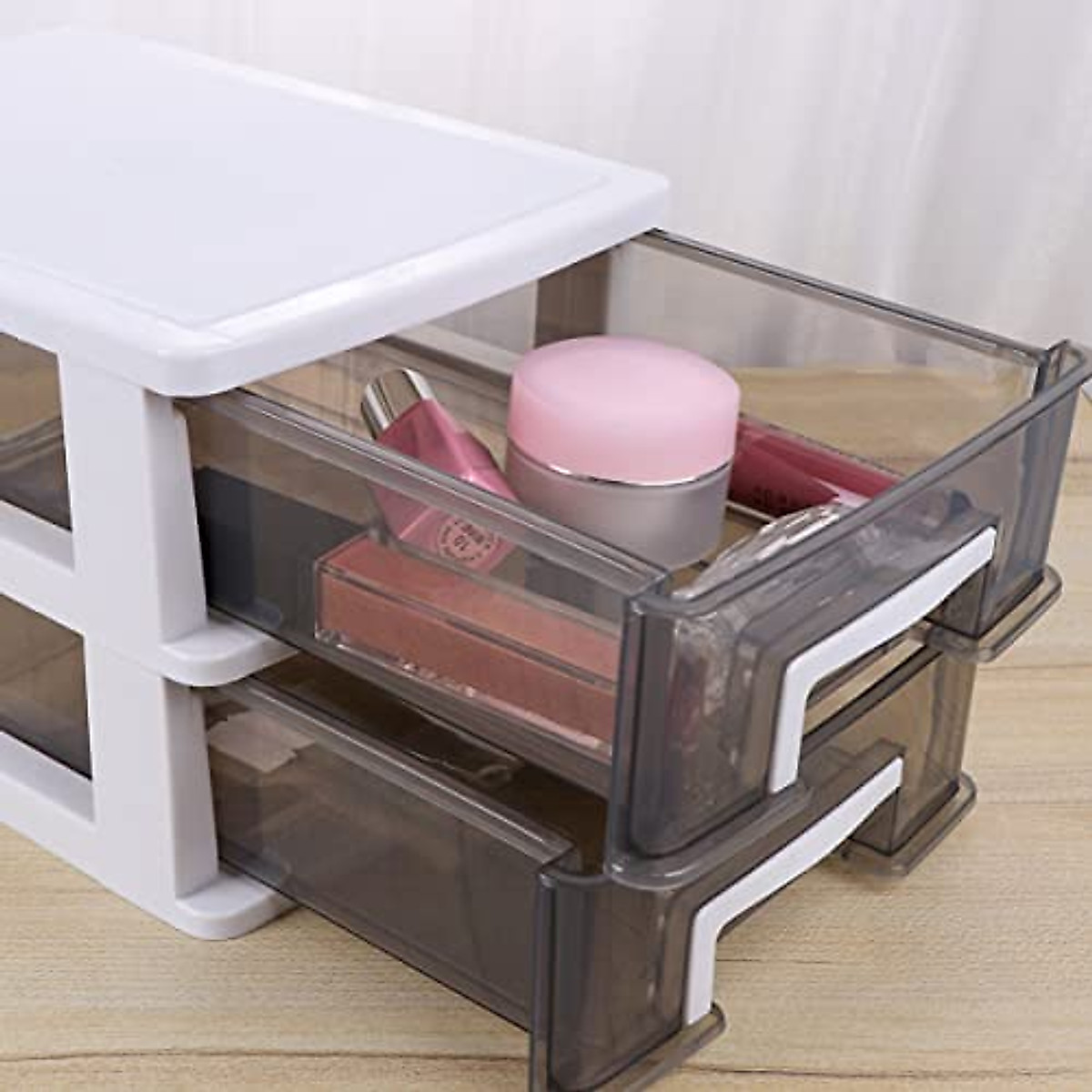 CLISPEED Plastic 2- Drawer Desktop Organizer Stackable Storage Drawers Dresser Storage Container Case Multi- Bin Storage Rack for Office Bedroom Bathroom Black