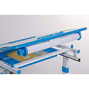 Kids Desk and Chair Set, Functional Children Desk Study Table, Tilted Table Height-Adjustable Desk and Chair Combination with LED Light, Storage Drawers for Boys and Girls, Blue