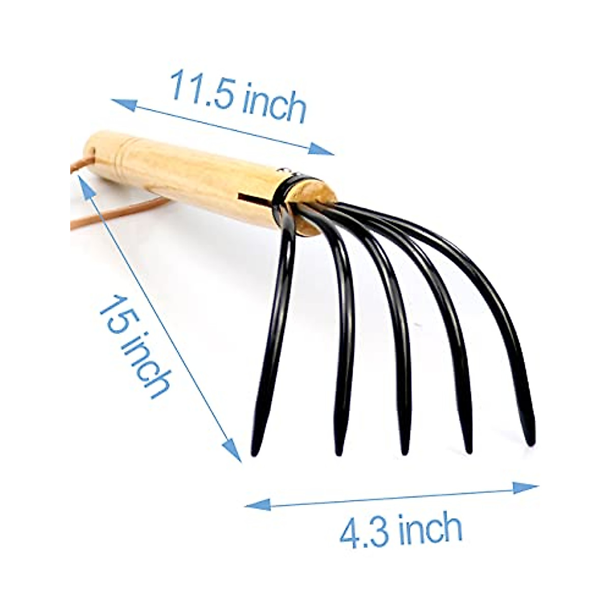 15" Gardeners Claw Rake | Military Grade Steel 6 Tines and Prime Wood Japanese Ninja Claw Garden Rake or Cultivator for Perfect Pulverized and Aerated Soil, Ergonomic Wooden Handle for Firm Grip
