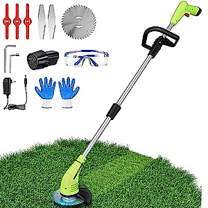 Cordless Lawn Trimmer Weed Wacker - GardenJoy 12V Grass Trimmer Lawn Edger with 2.0Ah Li-Ion Battery Powered and 3 Types Cutting Blade, Electric Weed Trimmer Tool for Lawn Care and Garden Yard Work