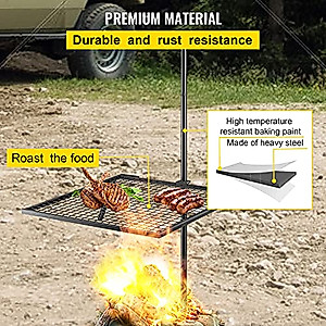 VEVOR Swivel Grill, Heavy Duty Steel Campfire Grill,Single Layer Open Fire Grill, 24" x 24" Campfire Swivel Grill with Heat Dissipation Handle, Campfire Grill Stake for Outdoor Open Flame Cooking
