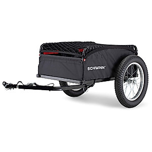 Schwinn Porter Cargo Trailer for Bike, 100 lbs. Max Weight Capacity, Collapsible Frame, Elasticized Mesh Net, Large Knobby Air-Filled Tires, Black