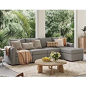 LINSY HOME Modular Sectional Sofa, Convertible L Shaped Sofa Couch with Storage, Memory Foam, Modular Sectionals with Ottomans, 5 Seat Sofa Couch with Chaise for Living Room, Grey