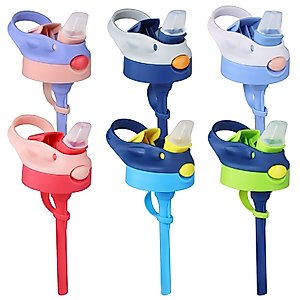 Mocaru 6Pack Replacement Straw Lid for 12oz Kids Sublimation Tumbler with Soft Silicone Spout and Portable Handle, One-click Pop-up Straw, BPA Free