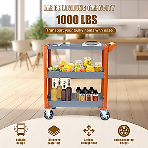 HPDMC 3-Tier Utility Cart 1000lbs Capacity Heavy Duty Metal Service Cart with Wheels, Rolling Tool Cart on Wheels, Garage Tool Push Cart for Mechanic, Garage, Workshop, Warehouse, Office