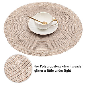SHACOS Round Placemats Set of 6 Boho Woven Braided Border Table Mats Washable Heat Resistant 15 inch Circle Place Mats for Dining Table, Beige