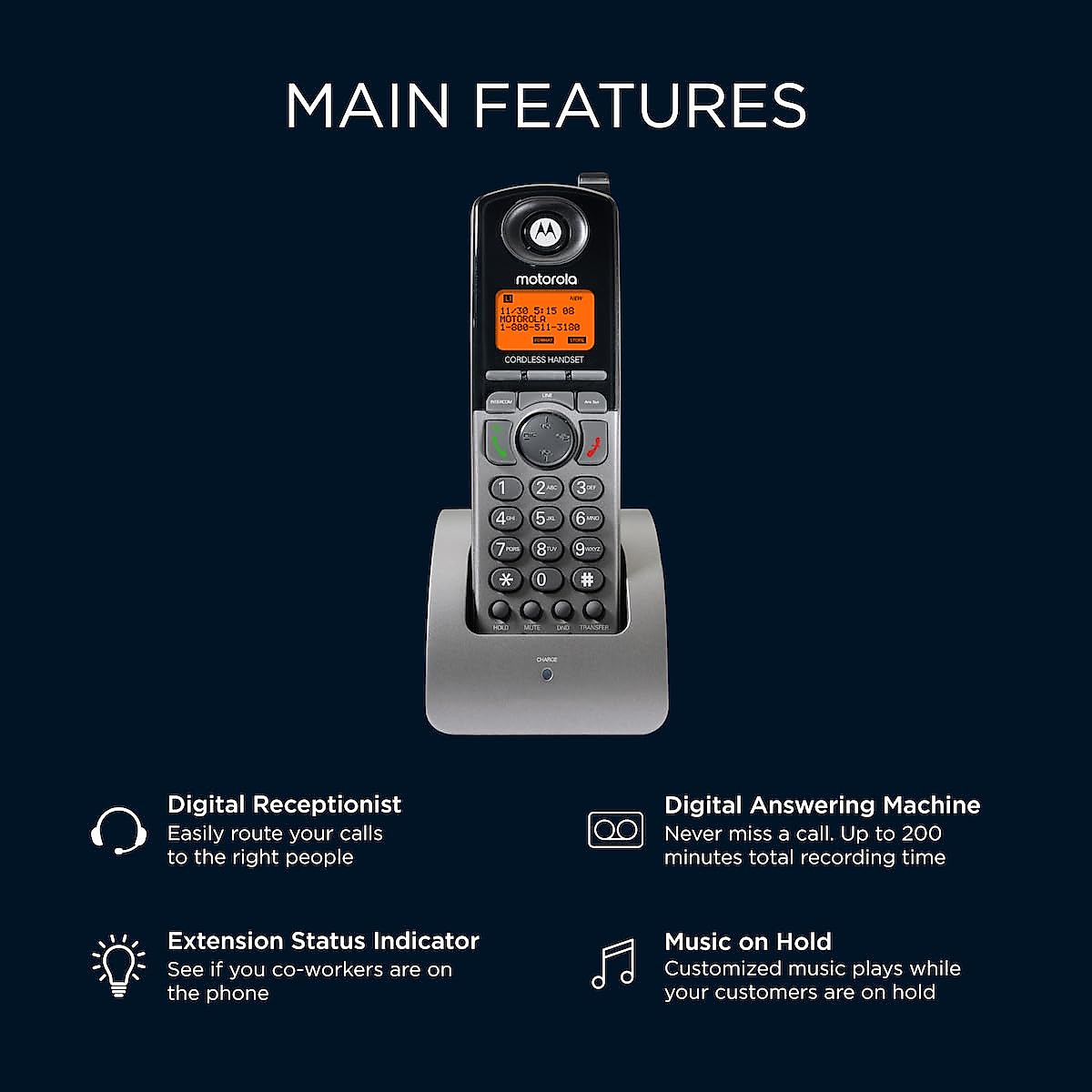 Motorola ML1200 DECT 6.0 Expandable 4-line Business Phone System with Voicemail, Digital Receptionist and Music on Hold, Black,