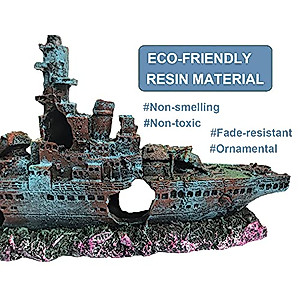 SLOCME Aquarium Shipwreck Decorations Fish Tank Ornaments - Resin Material Sunken Ship Decorations, Eco-Friendly for Freshwater Saltwater Aquarium Betta Fish Decorations