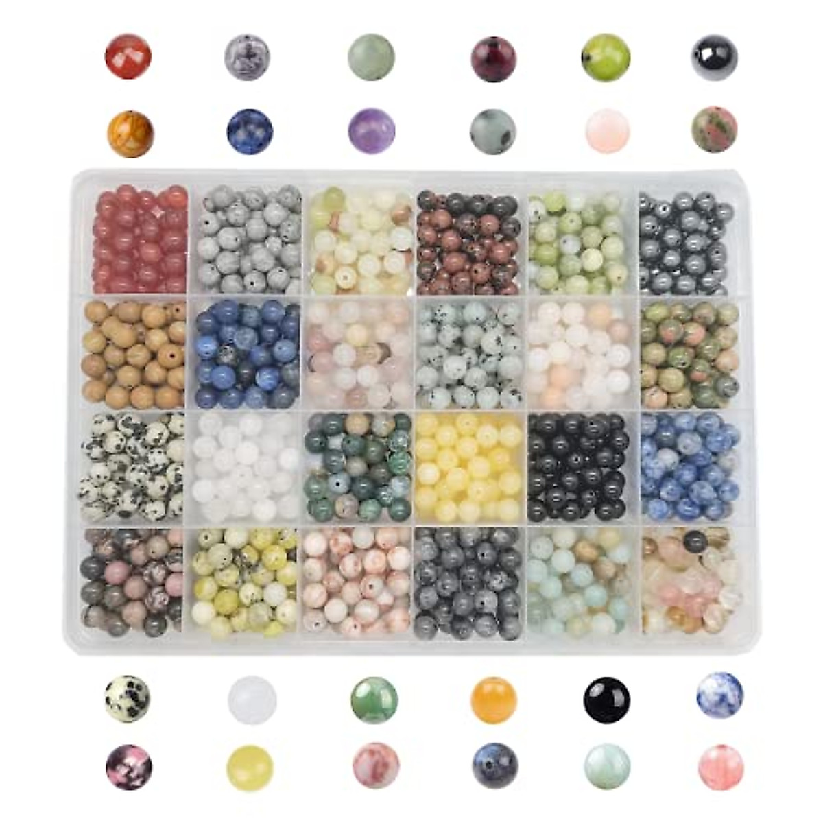 GangGangHao 960pcs Natural Stone Beads Crystals Round Genuine Real Stone Beading Loose DIY Gemstone for Bracelet Jewelry Making(6mm,24 Color)