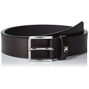 BOSS Men's Engraved Logo Leather Belt, Dark Roast, 36