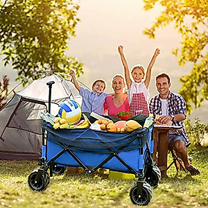 PA Collapsible Beach Wagon with Big Wheels for Sand Utility Foldable Wagon Garden Cart All Terrain Grocery Outdoor Utility Pull Carts Extra Large, Blue