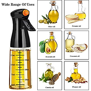 Oil Sprayer for Cooking, 200ml Glass Olive Oil Sprayer Mister, Olive Oil Spray Bottle, Refillable Food Grade Oil Vinegar Spritzer Sprayer Bottles for Kitchen, Widely Used Air Fryer, Salad, Baking, Grilling, Frying (Black-scale)