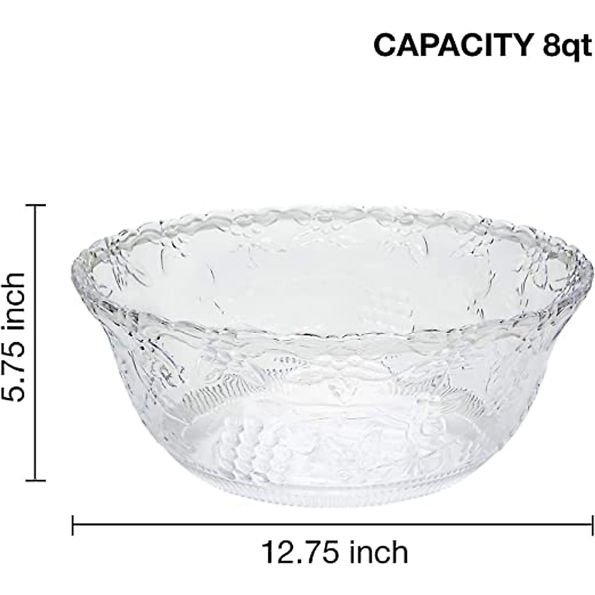 S.G Premium Quality Plastic Punch Bowl with Ladle - 2 Gallon Punch Bowl with Ladle - Embroidered Design 8 Quart large Serving Bowl with 5 oz Plastic Serving Ladle/Spoon for Parties, Holidays, and more