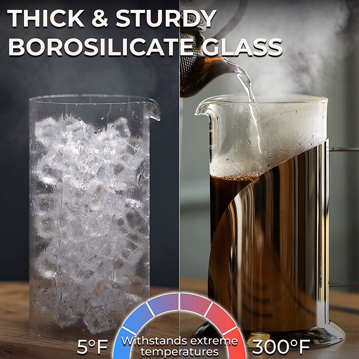 Cafe Du Chateau French Press Coffee Maker - Heat Resistant Glass with 4 Level Filtration System, Stainless Steel Housing - Brews Coffee and Tea - Large 34 Oz Carafe Coffee Presser