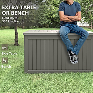 LHBGO Outdoor Storage Box, 230 Gallon Deck Box, Waterproof and UV Resistant Large Resin Storage Bin, Organization and Storage for Patio Furniture, Outdoor Cushions, Garden Tools, Lockable