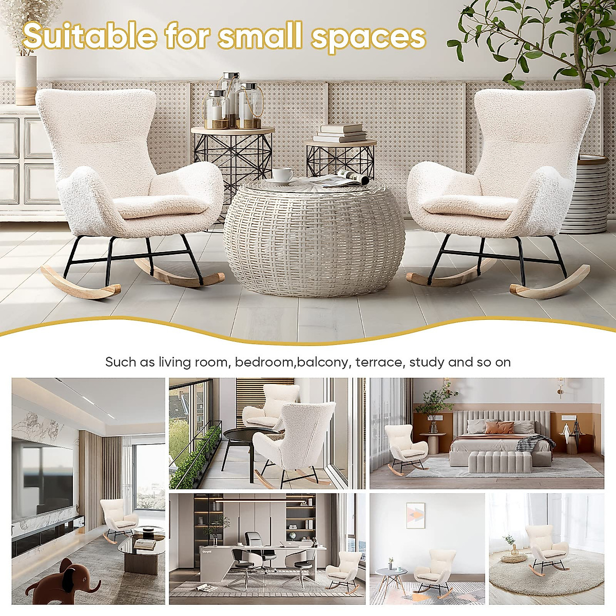 GEEVIVO Teddy Velvet Rocking Chair, Upholstered Accent Glider Rocker for Baby Nursery, Comfy Armchair Side Chair with High Backrest for Living Room, Bedroom (Gray, Teddy Velvet)