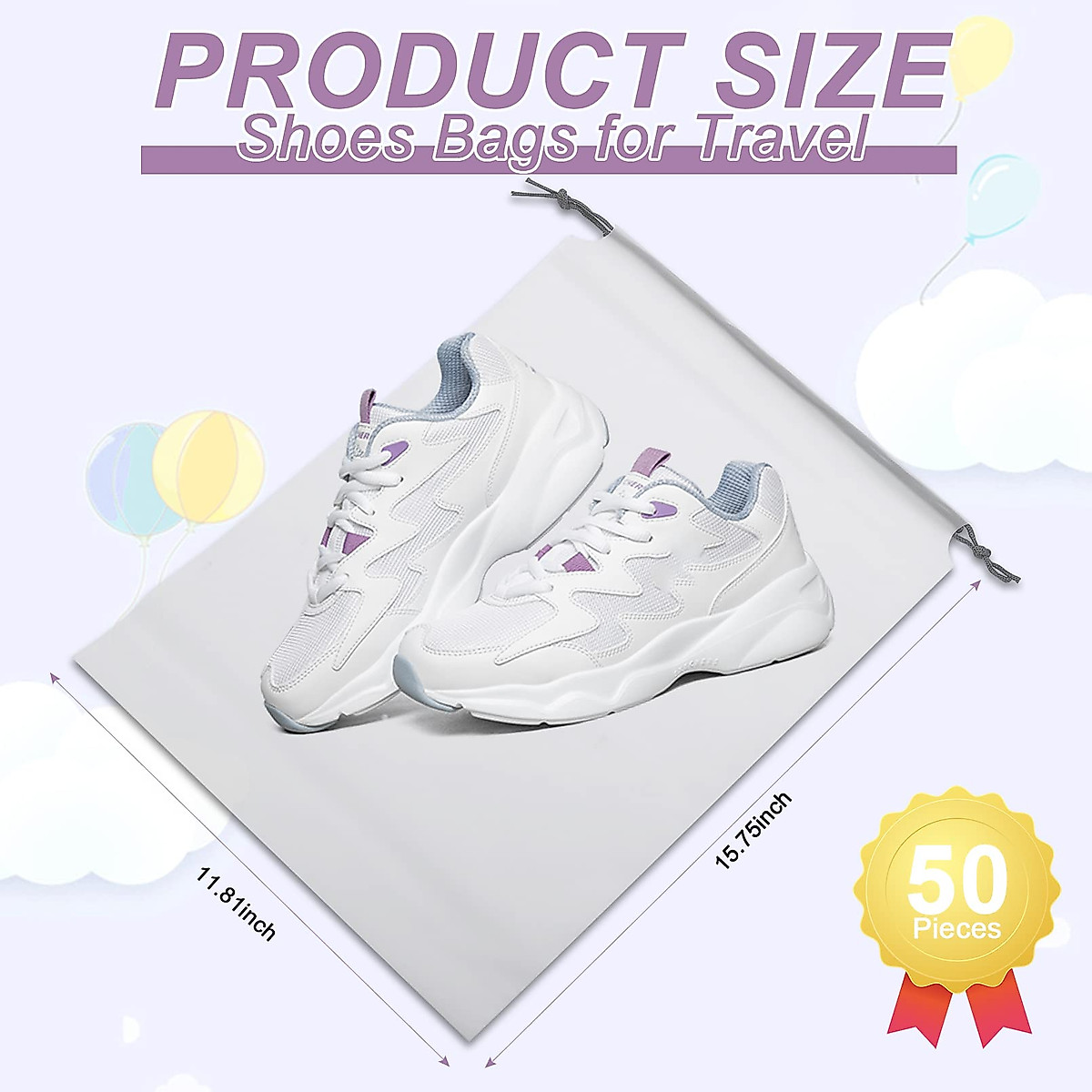 50 Pack Shoe Bags for Travel,Portable Travel Shoe Bag,Large Clear Shoes Pouch Storage Packing Organizers with Drawstring,Dustproof & Waterproof Shoe Storage Bags for Women and Men