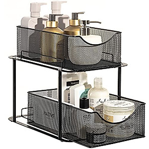 Sorbus 2 Tier Under the Sink Organizer Baskets with Mesh Sliding Drawers —Ideal for Cabinet, Countertop, Pantry, and Desktop, for Bathroom, Kitchen, Office, etc.—Made of Steel (Black)